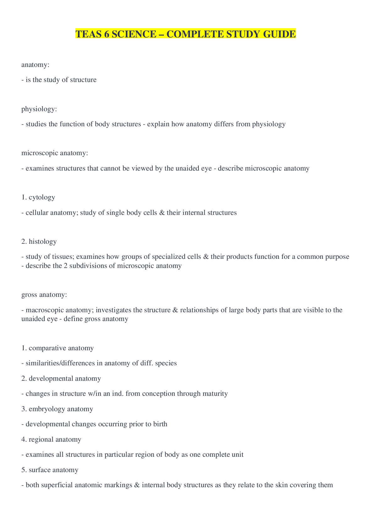 TEAS 6 SCIENCE – COMPLETE STUDY GUIDE - Scholarfriends