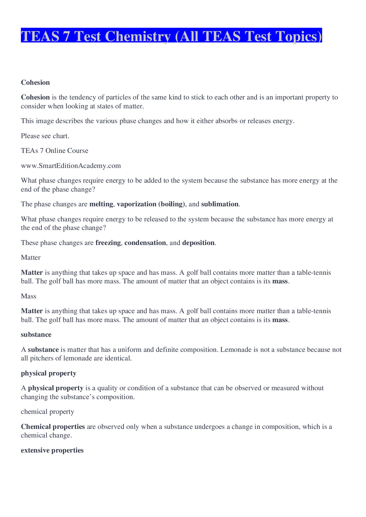 TEAS 7 Test Chemistry (All TEAS Test Topics) 2022 / 2023 - Scholarfriends