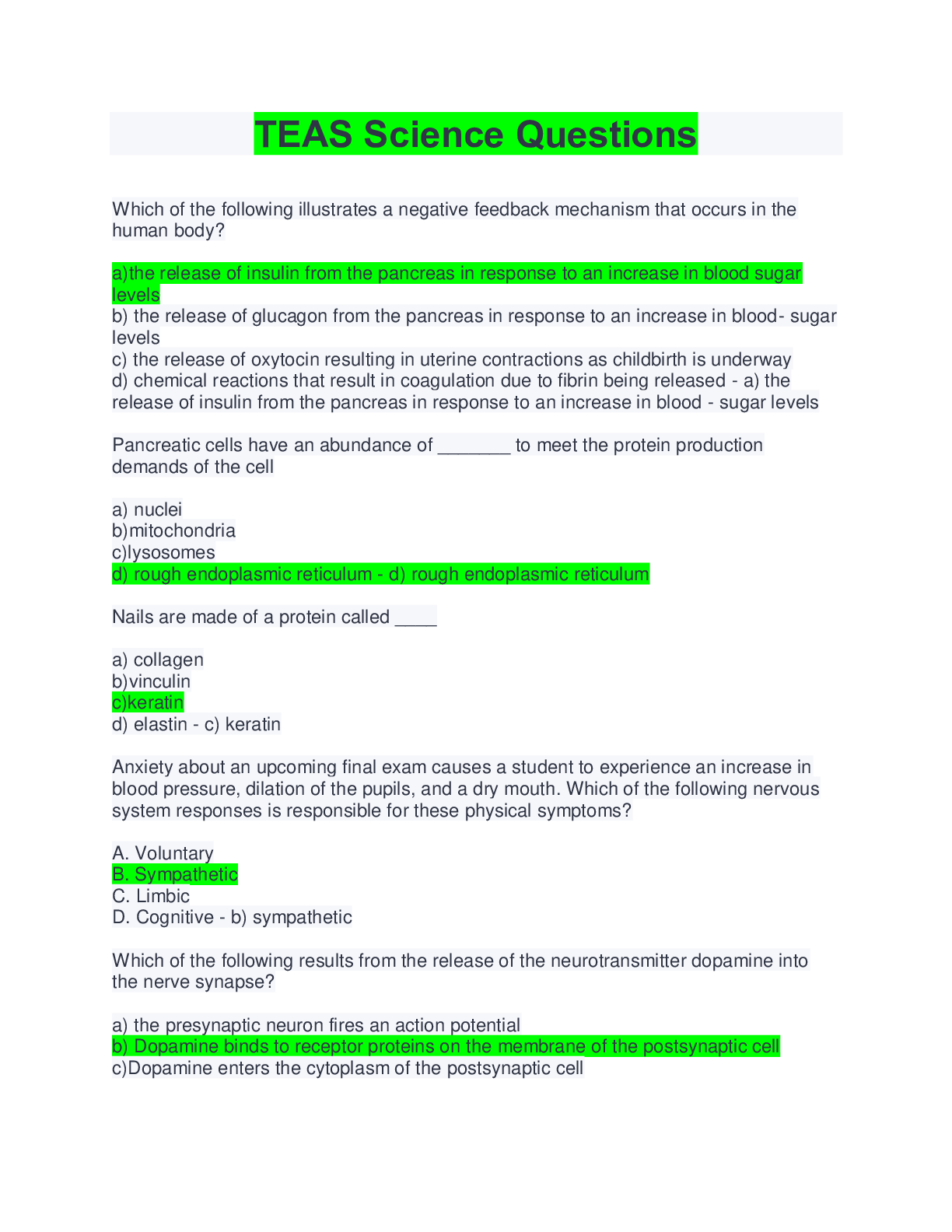 TEAS Science Questions And Answers 2022( Complete Solution Rated A ...