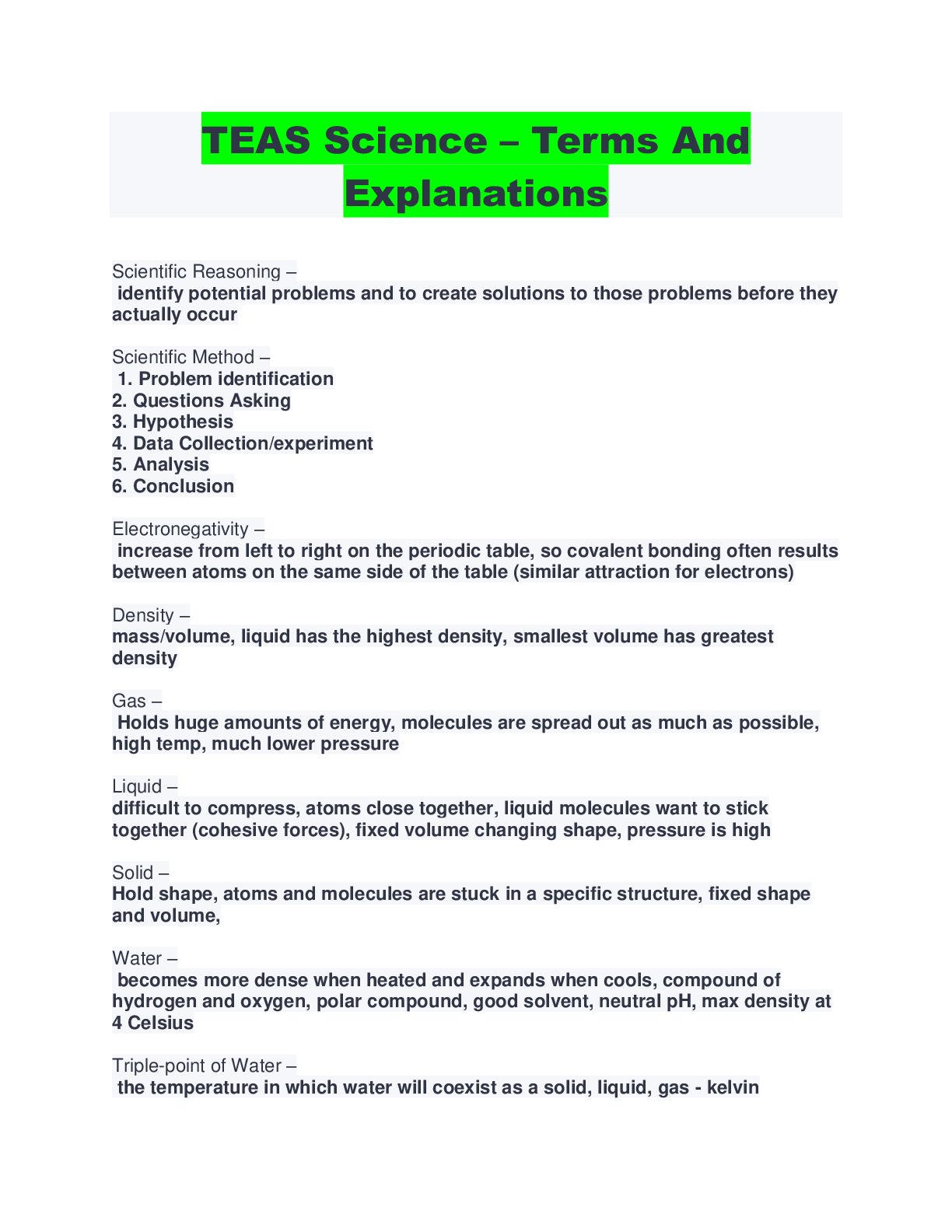 TEAS Science – Terms And Explanations Latest 2022 With Complete top ...