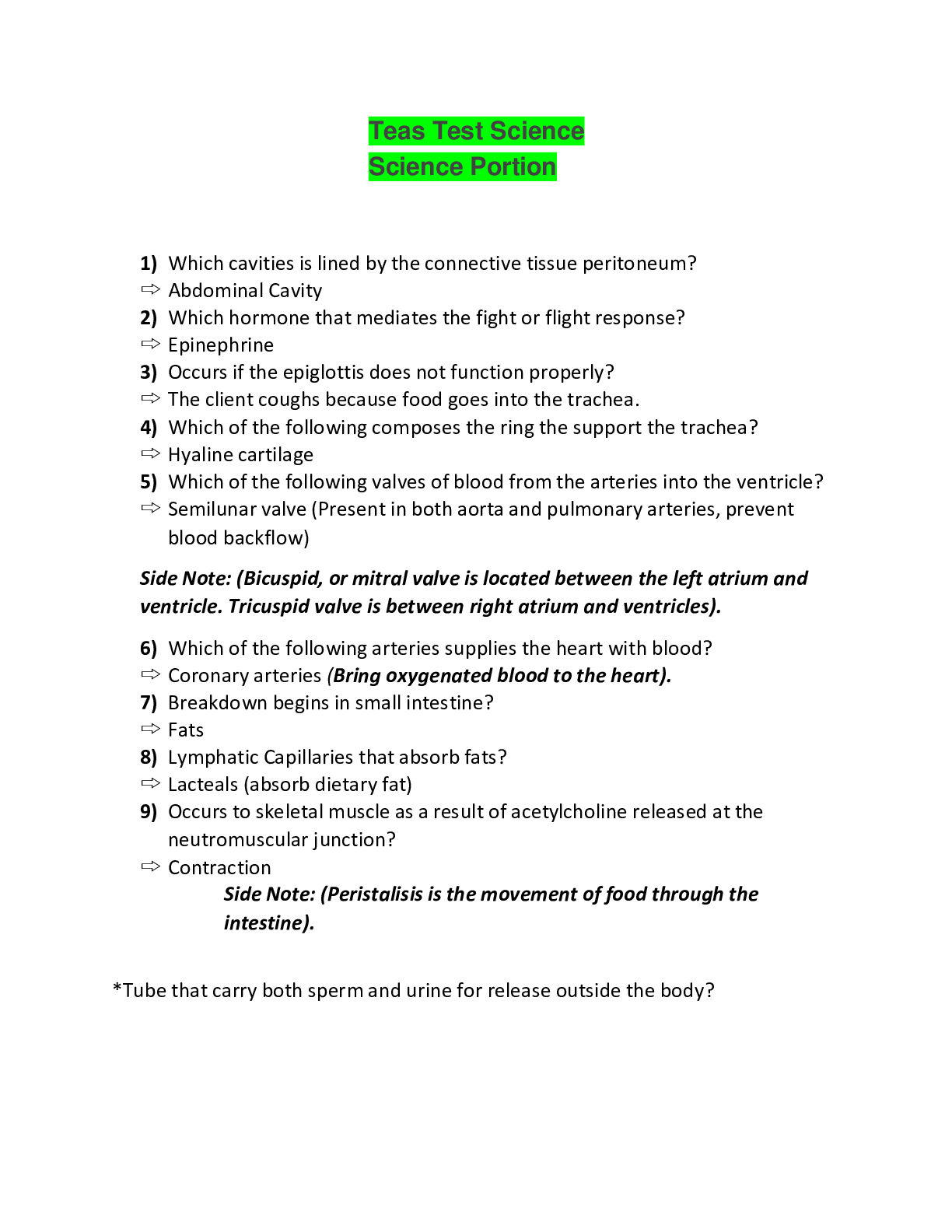TEAS TEST 6 Teas Test Science - Questions And Answers - Scholarfriends