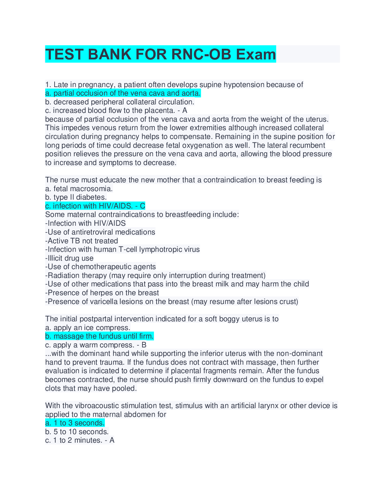 RNC-OB Exam Test Bank | Inpatient Obstetric Nurse Exam Prep 2022-2023 ...