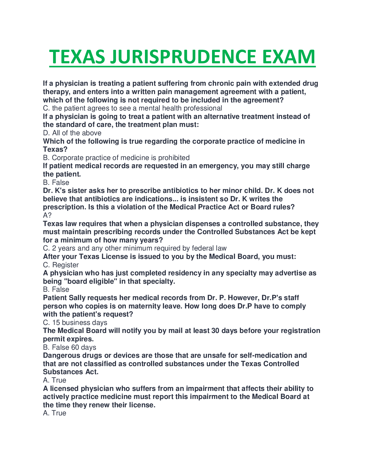 TEXAS JURISPRUDENCE EXAM 2022/2023 WITH COMPLETE SOLUTION|100% VERIFIED ...
