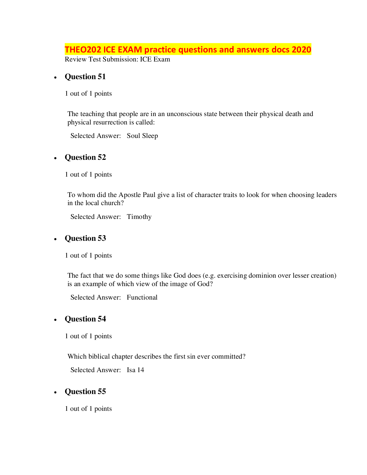 Comprehensive Exit Exam practice questions and answers 2020-2021 ...