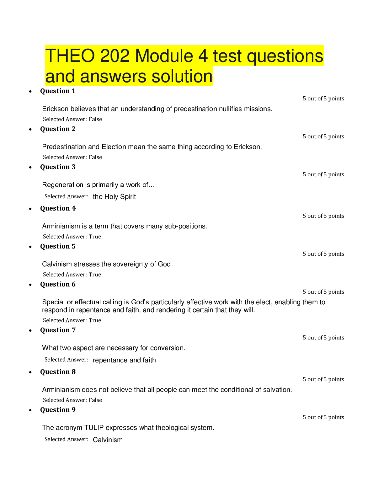 THEO 202 Module 4 test questions and answers solution - Scholarfriends