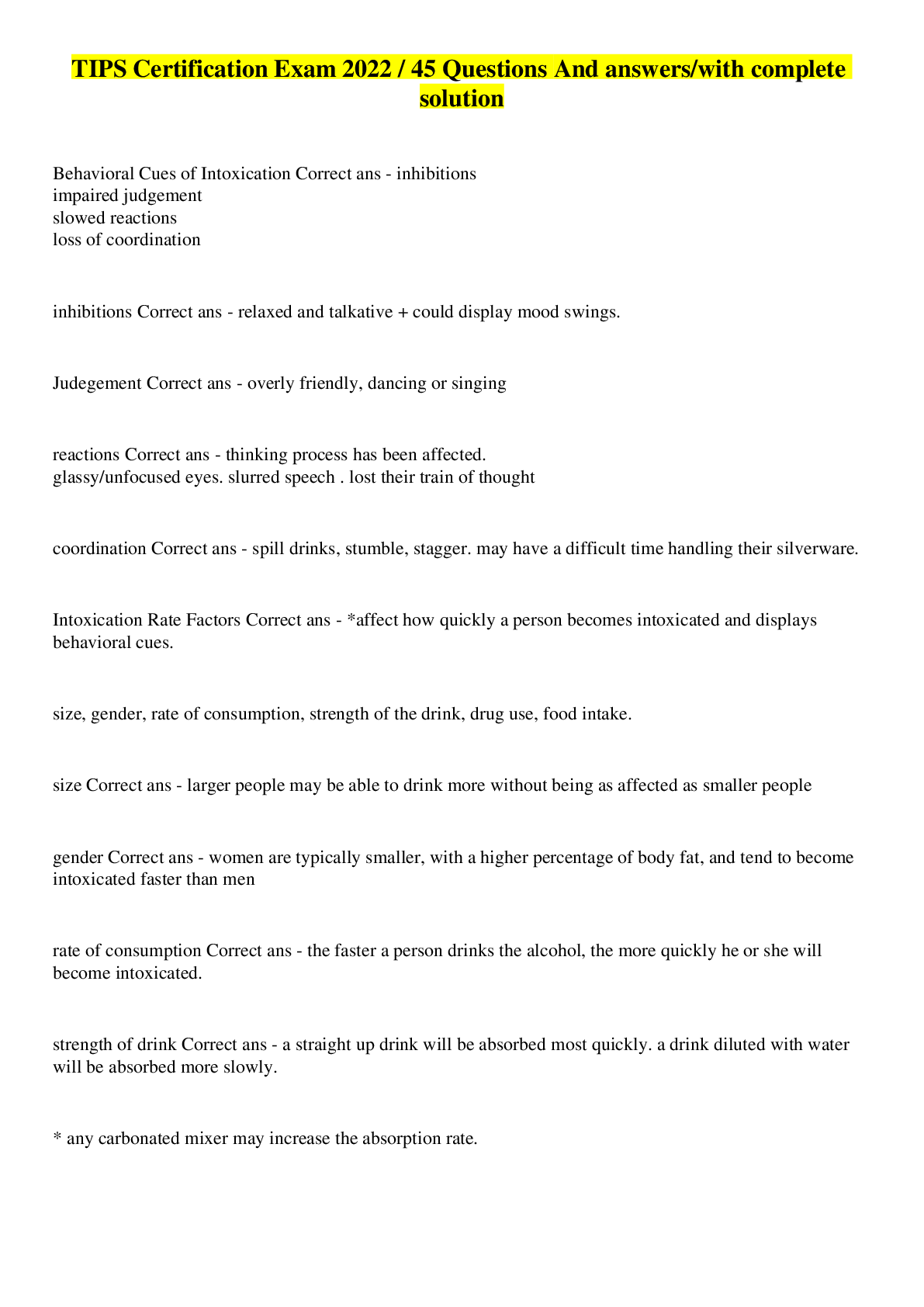 TIPS Certification Exam 2022 / 45 Questions And answers/with complete ...