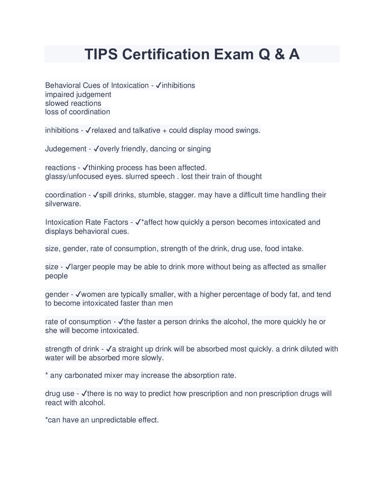 TIPS Certification Exam Q & A (Latest 2023/2024) Latest Version ...