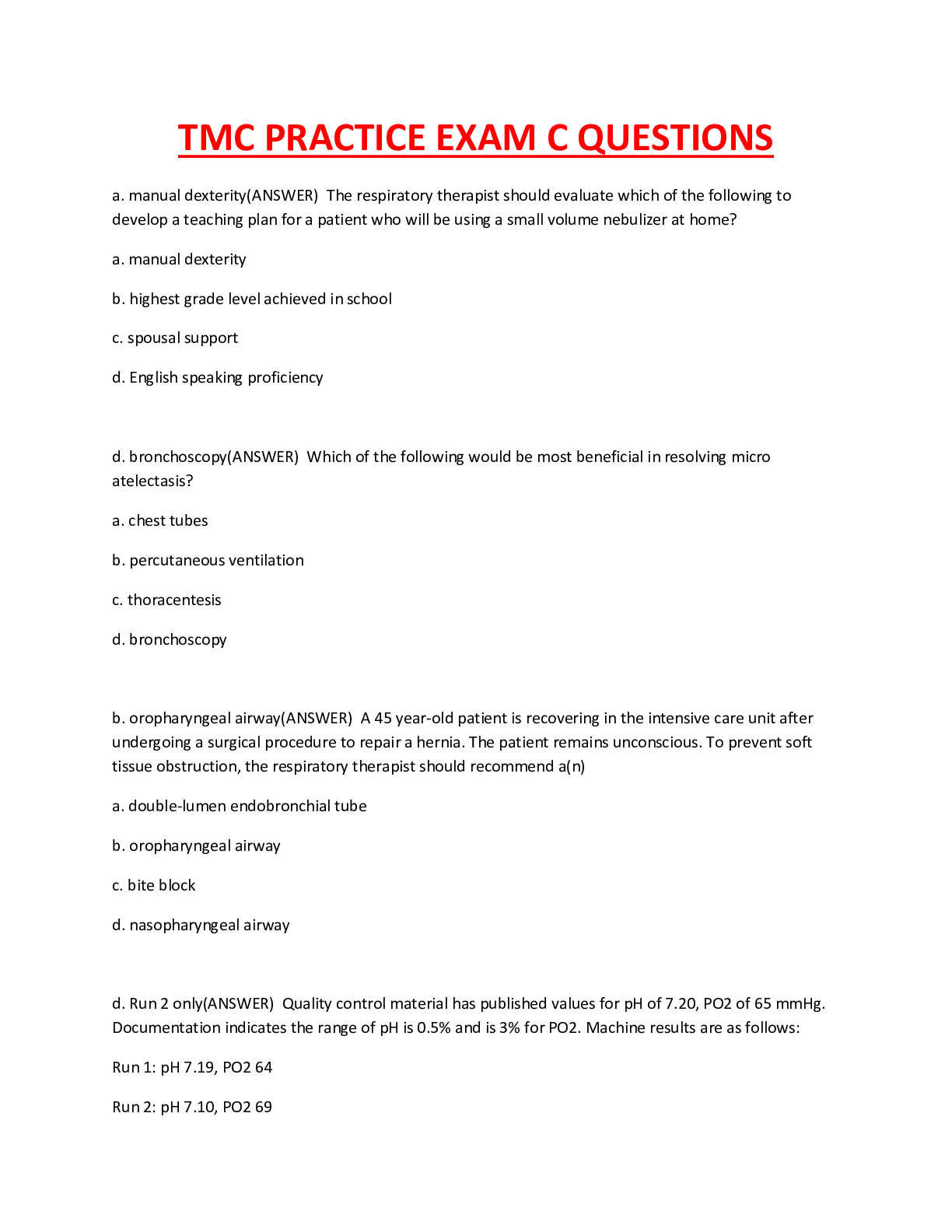 TMC PRACTICE EXAM C NEW UPDATED SOLUTION QUESTIONS AND ANSWERS ...