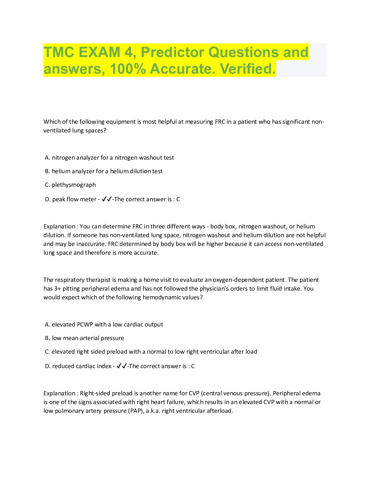 TMC EXAM 4: Questions & Answers: Latest Updated: Guaranteed A+ Score ...