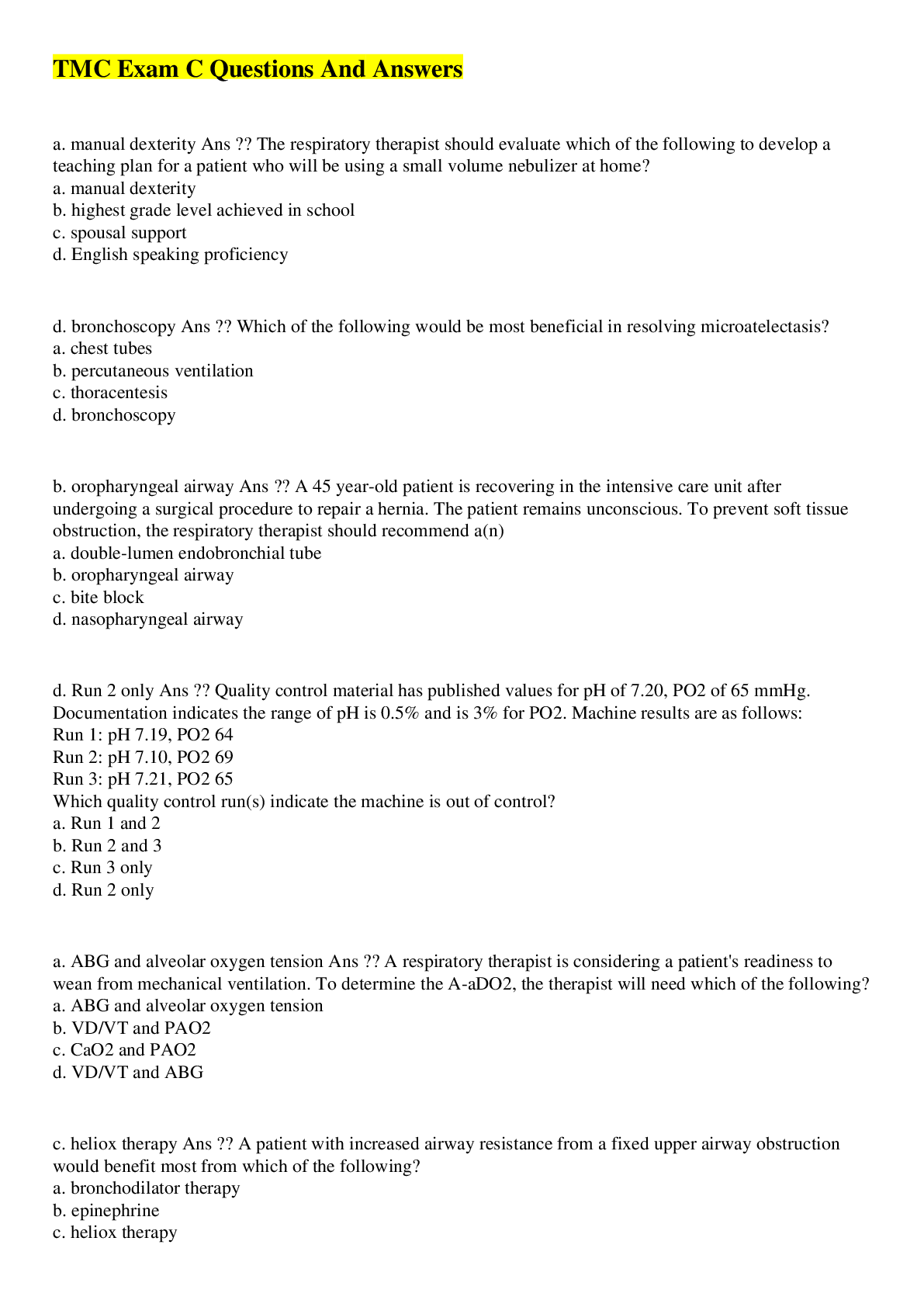 TMC Exam C Questions And Answers - Scholarfriends