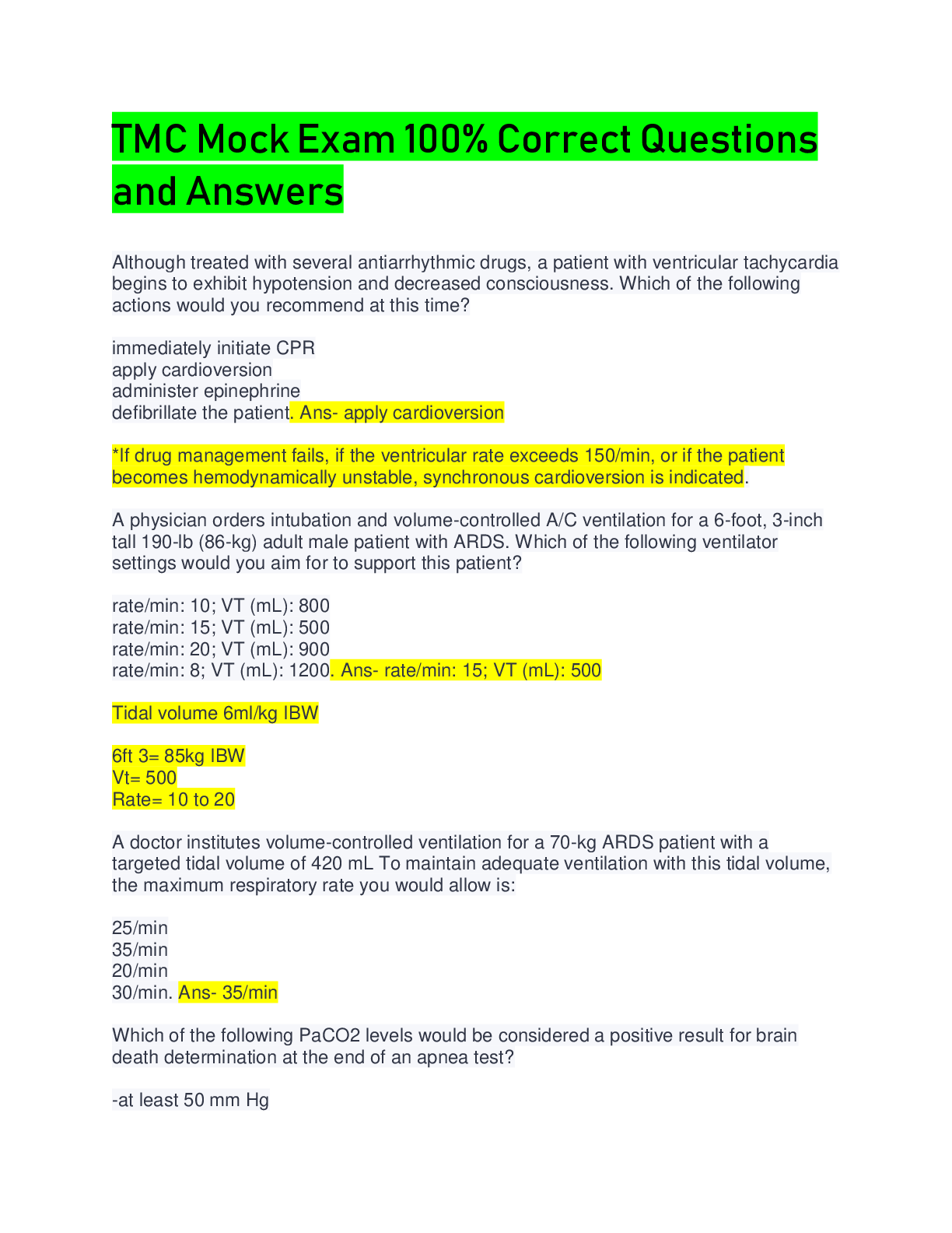 TMC Mock Exam 100% Correct Questions and Answers. - Scholarfriends