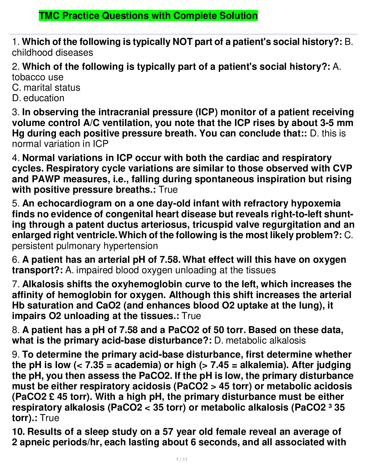 TMC Practice Questions with Complete Solution - Scholarfriends