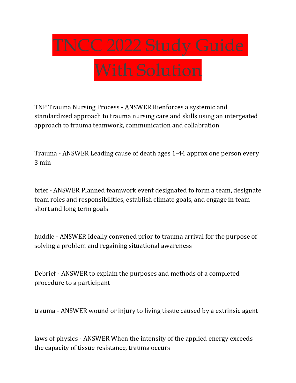 TNCC 2022 Study Guide With Solution - Scholarfriends