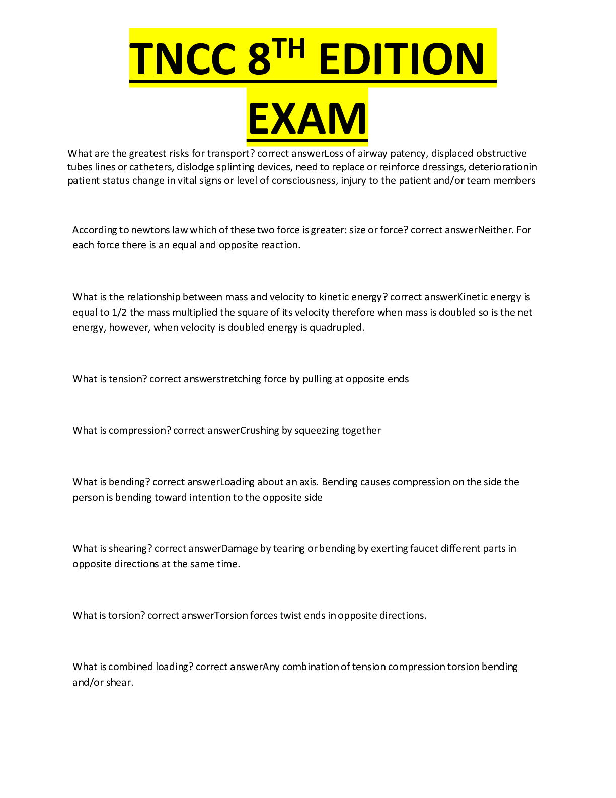 TNCC 8TH EDITION EXAM QUESTIONS AND ANSWERS COMPLETE GUIDE SOLUTION ...