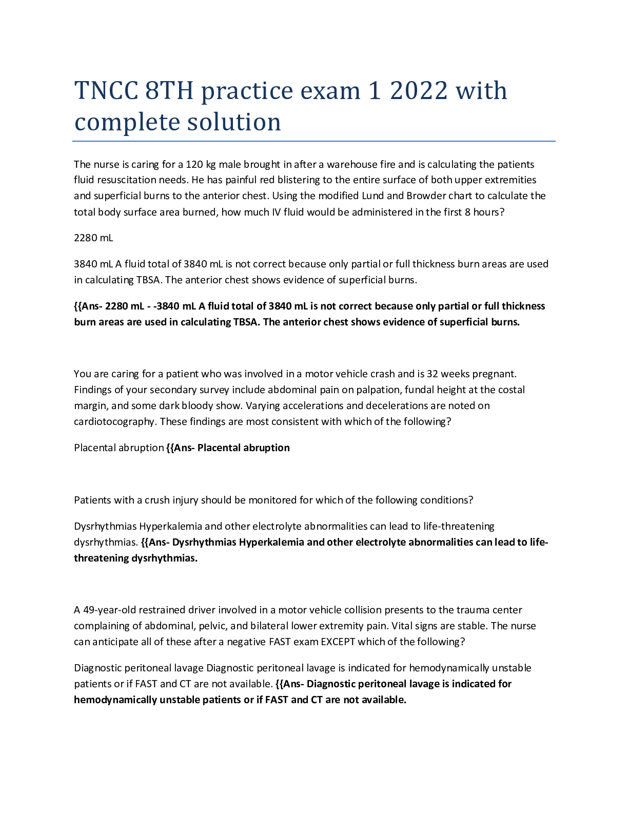 TNCC 8TH practice exam 1 2022 with complete solution - Scholarfriends