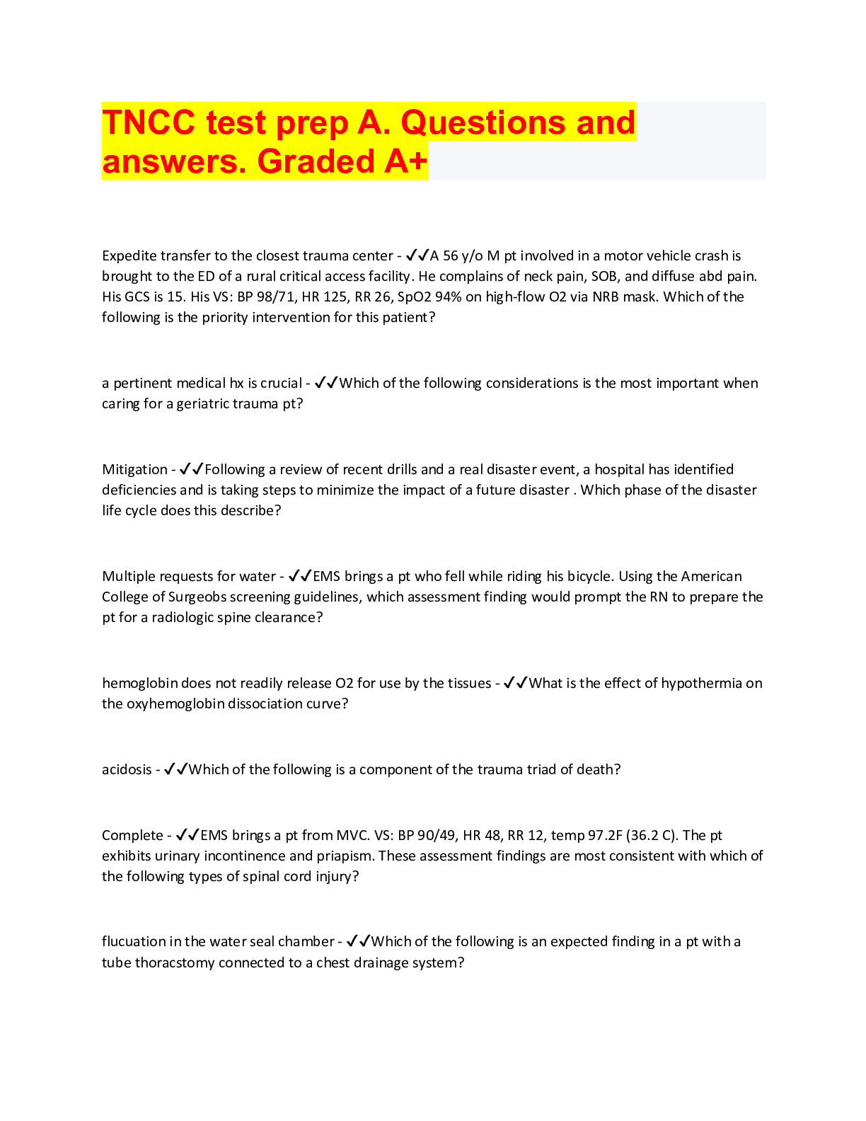 TNCC test prep A. Questions and answers. Graded A+ – Scholarfriends ...