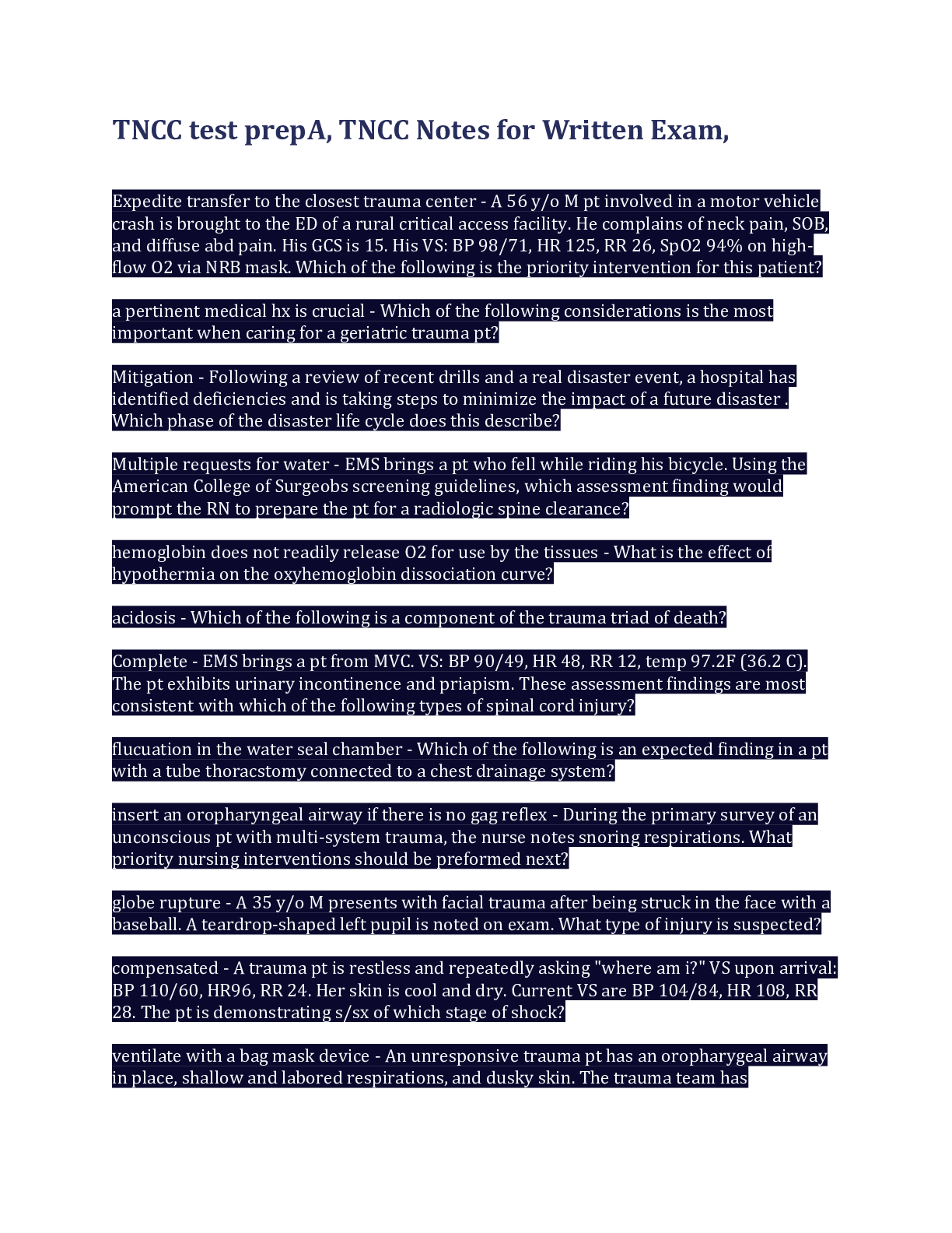 TNCC test prepA, TNCC Notes for Written Exam, latest updates ...
