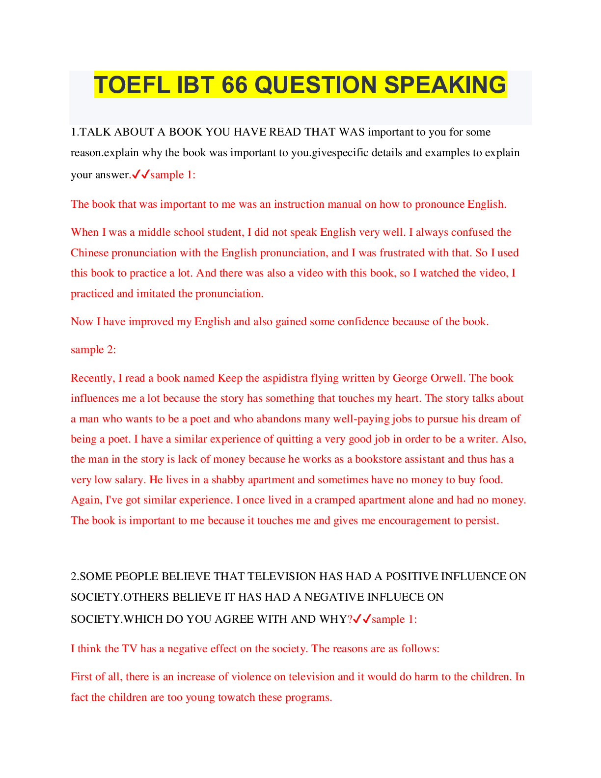 TOEFL IBT 66 QUESTION SPEAKING – Scholarfriends - Scholarfriends