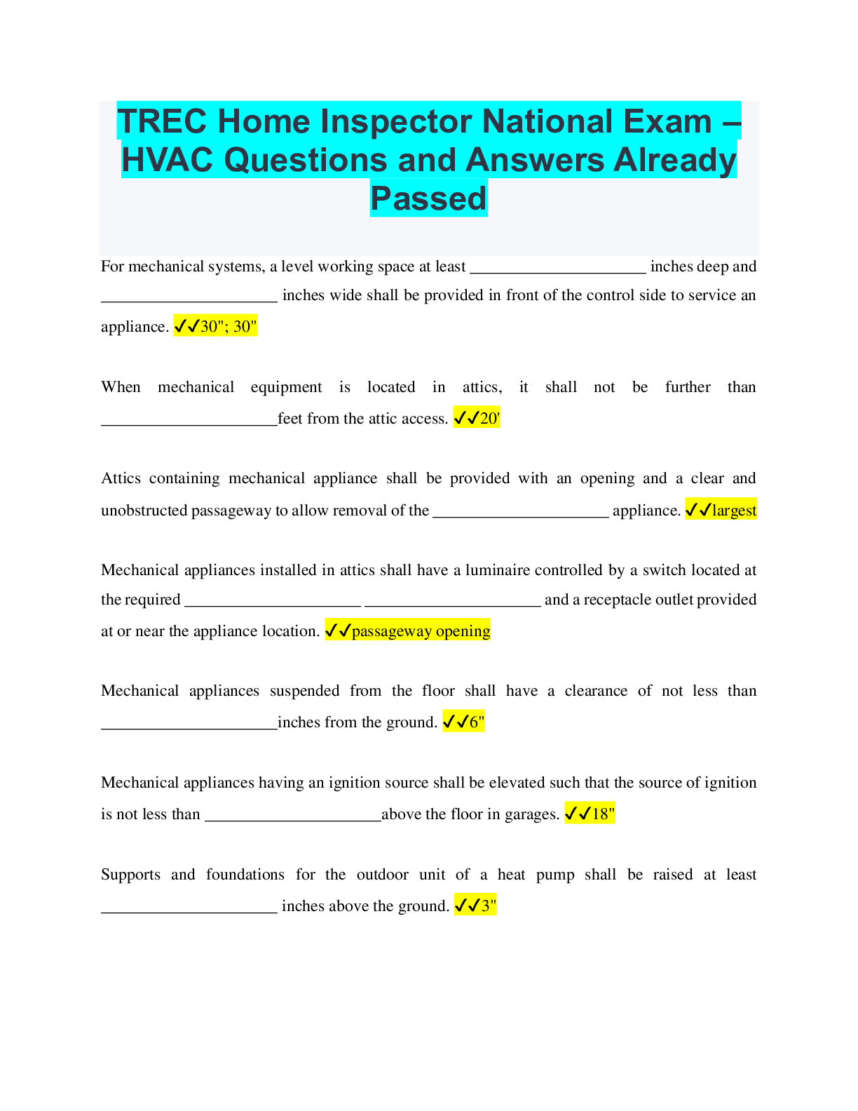 TREC Home Inspector National Exam – HVAC Questions and Answers Already ...