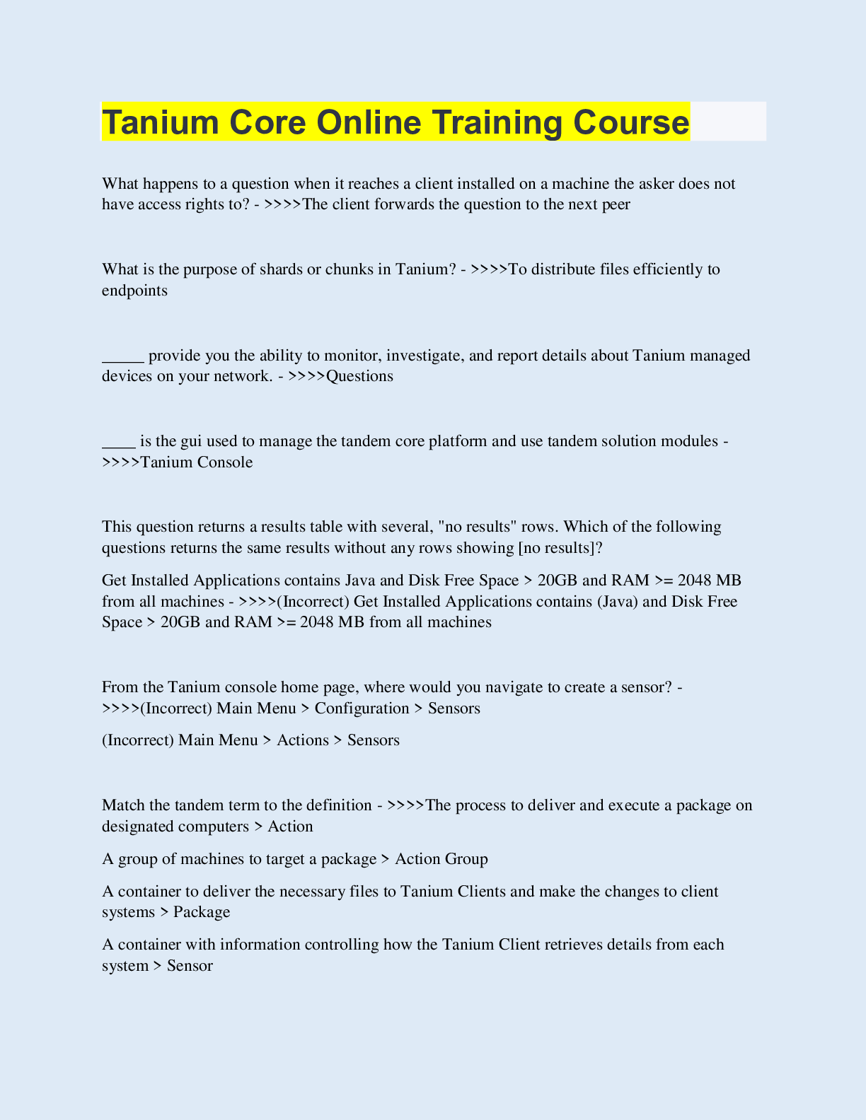 Tanium Core Online Training Course | with 100% Correct Answers ...