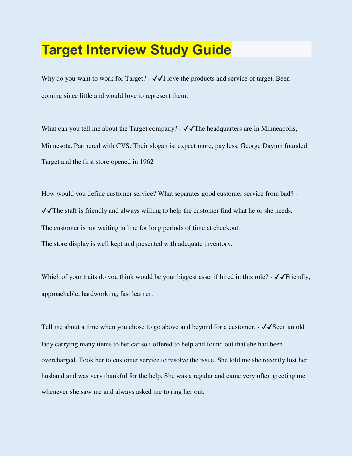 Target Interview Study Guide - Scholarfriends