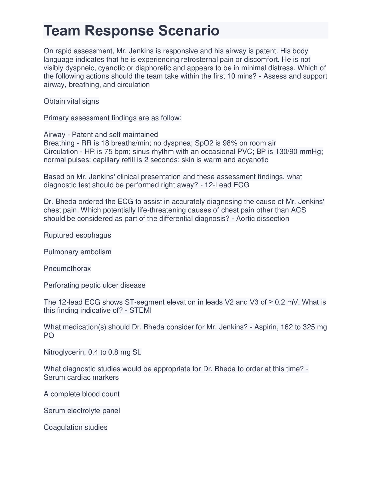 Team Response Scenario: Bill Goodman COMPLETE SOLUTION 2022 ...