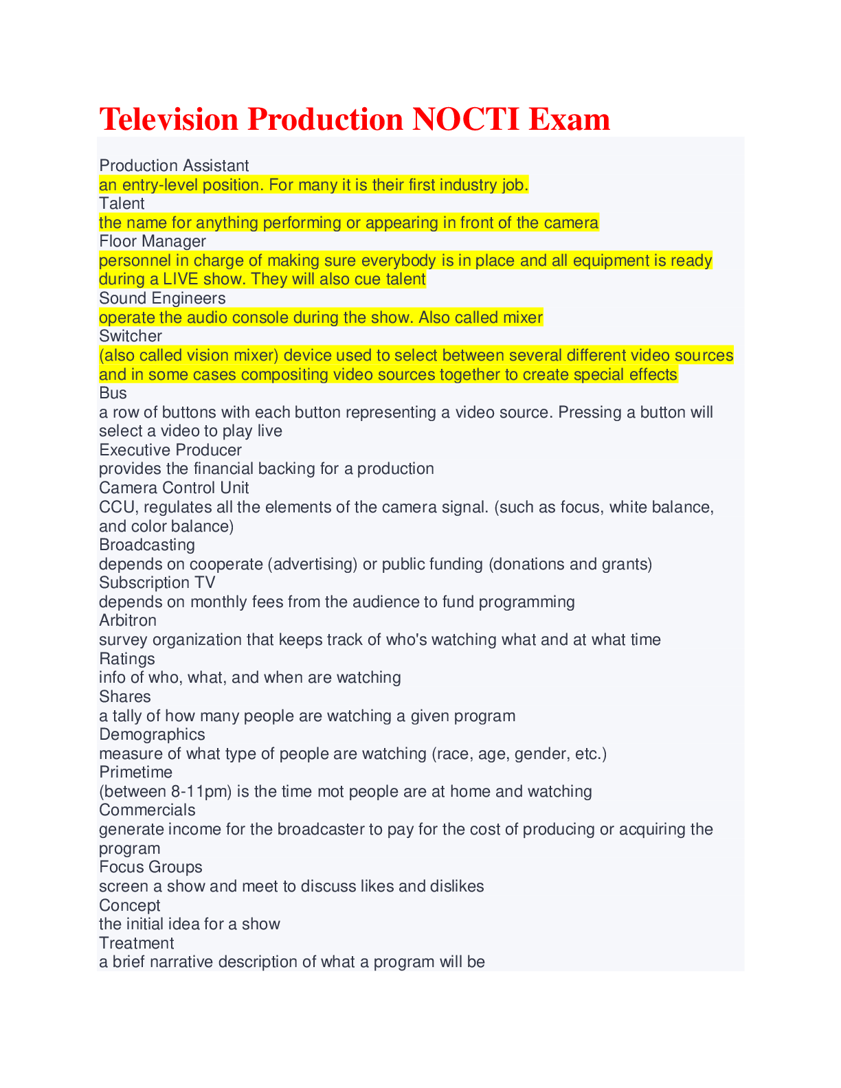 Television Production NOCTI Exam with Correct Answers - Scholarfriends