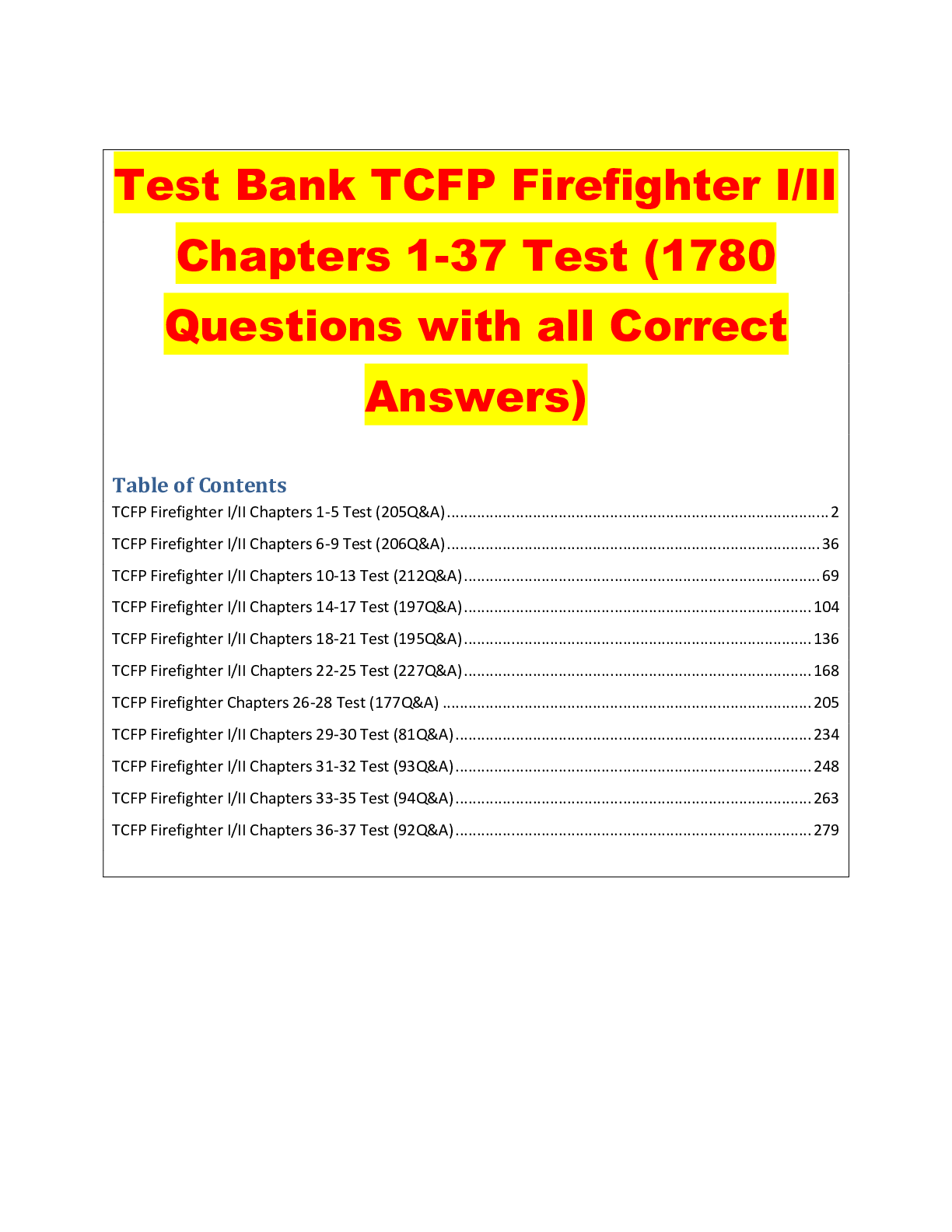 Test Bank TCFP Firefighter I/II Chapters 1-37 Test (1780 Questions with ...