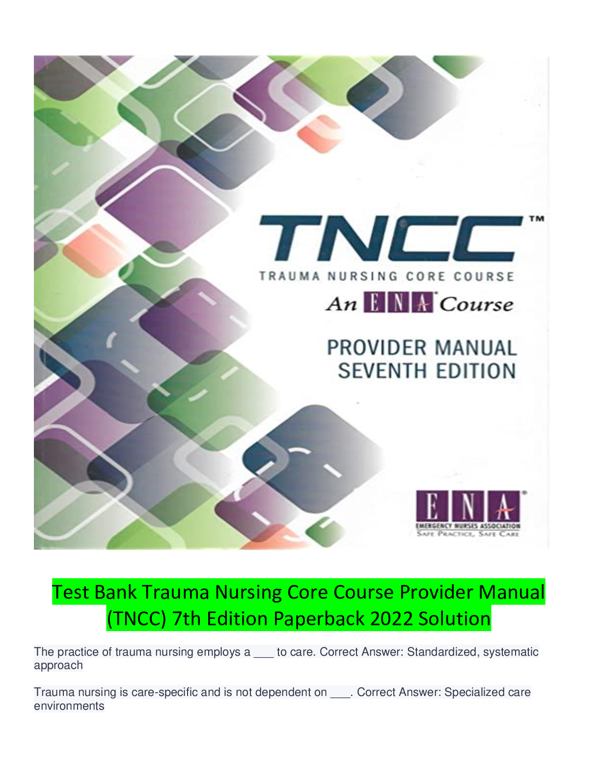 Test Bank Trauma Nursing Core Course Provider Manual - Scholarfriends