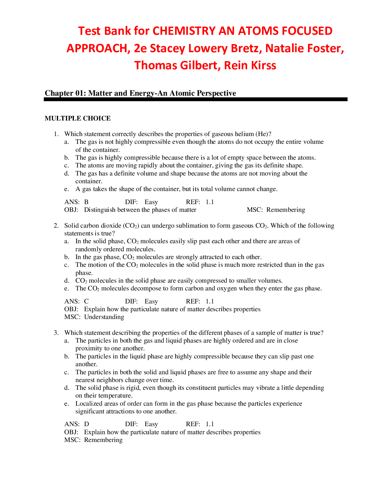 CHEMISTRY AN ATOMS FOCUSED APPROACH, 2e Stacey Lowery Bretz, Natalie ...