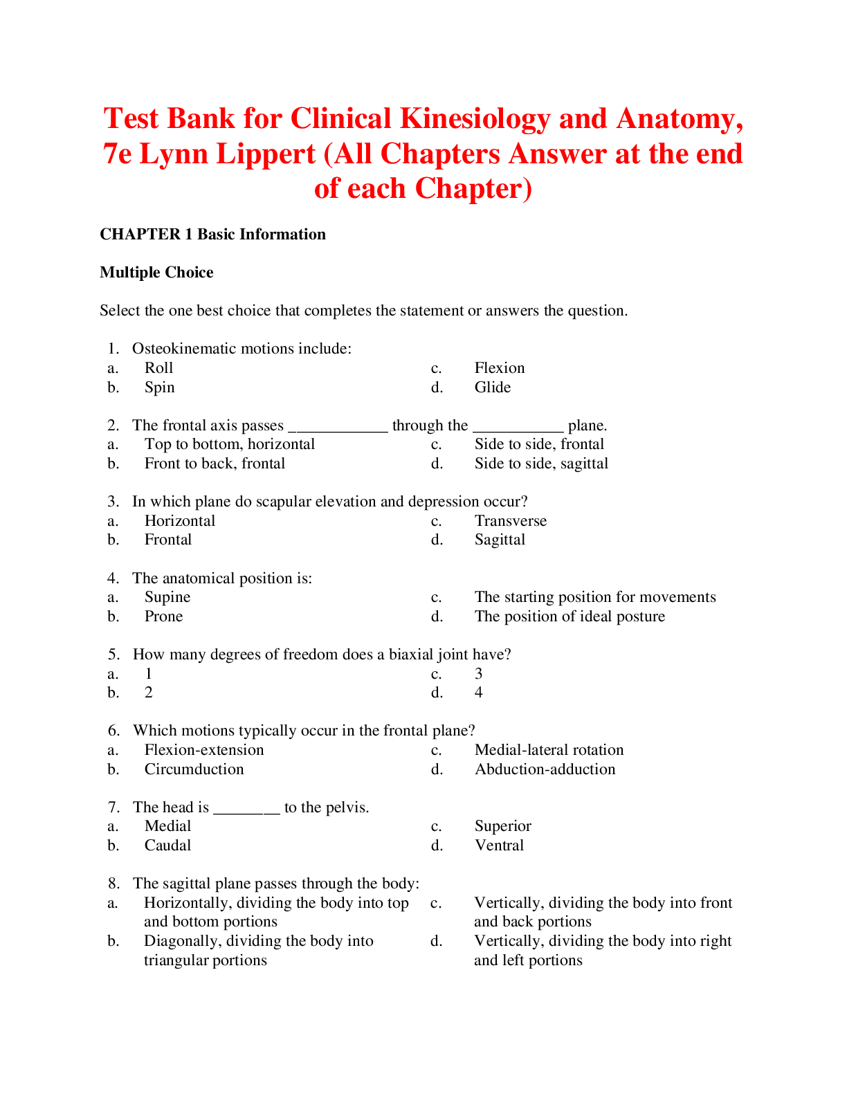 Clinical Kinesiology and Anatomy, 7th Edition by Lynn Lippert | Test ...