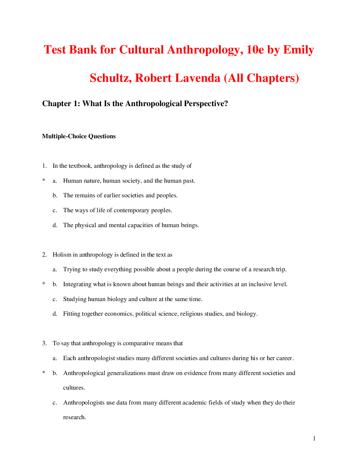 Cultural Anthropology, 10e by Emily Schultz, Robert Lavenda (Test Bank ...
