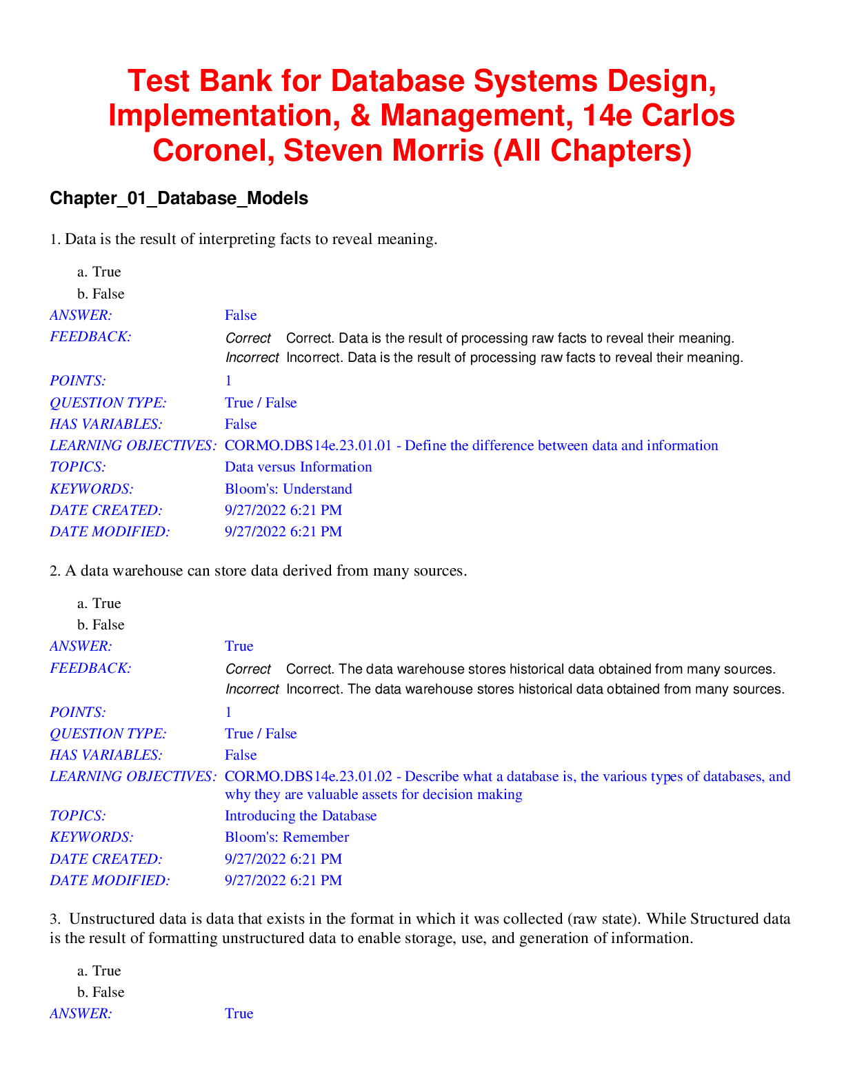 Database Systems Design, Implementation, & Management, 14e Carlos ...