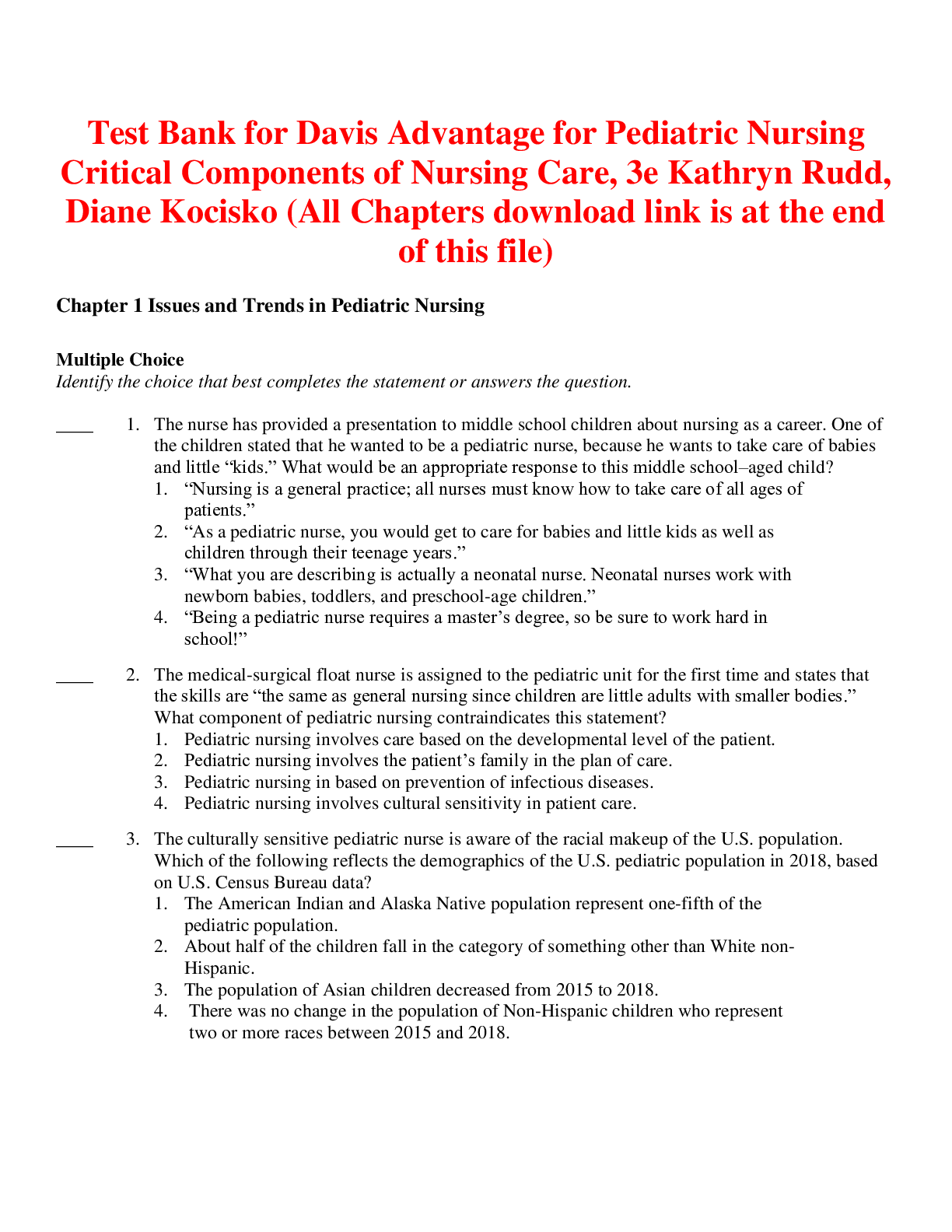 Davis Advantage for Pediatric Nursing Critical Components of Nursing ...