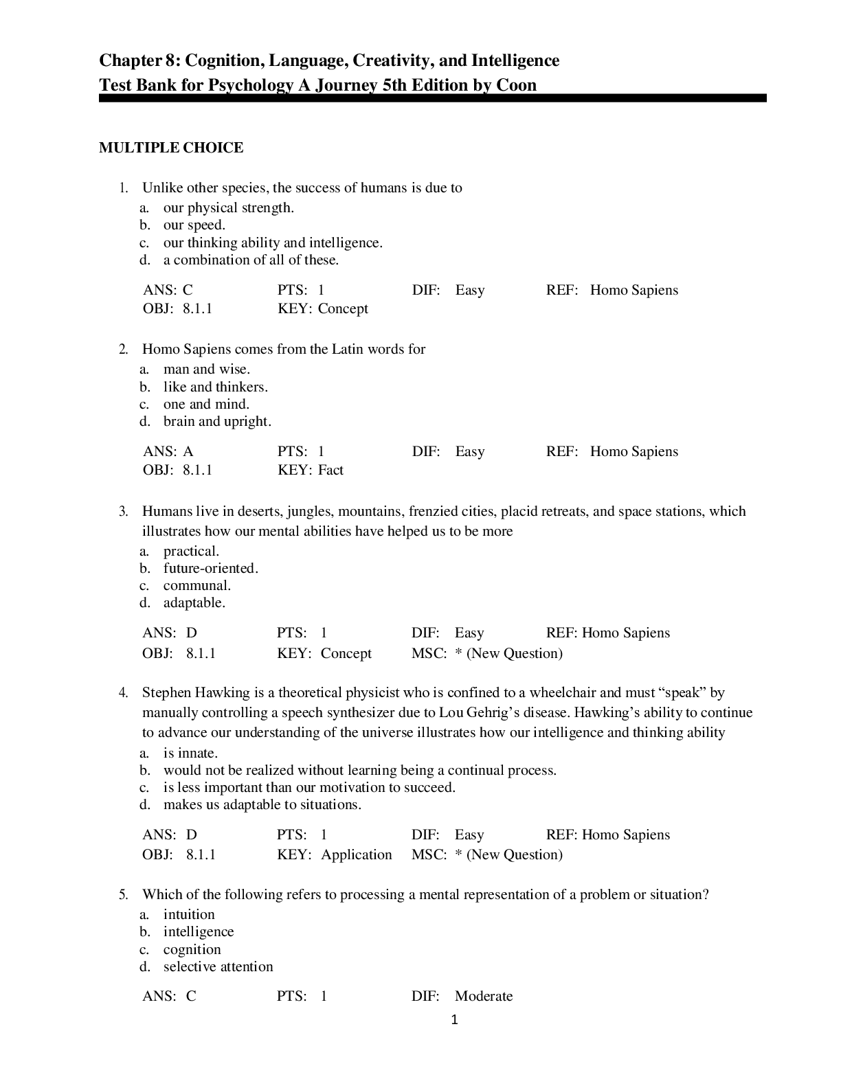 Test Bank for Psychology A Journey 5th Edition by Coon Chapter 5 ...