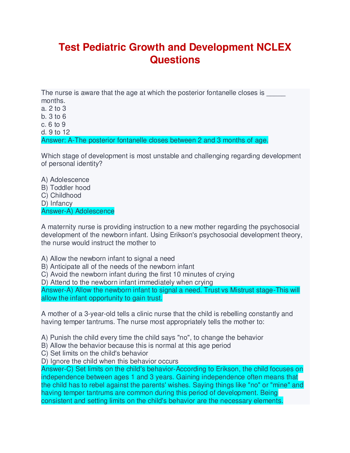 Test Pediatric Growth and Development NCLEX Questions - Scholarfriends