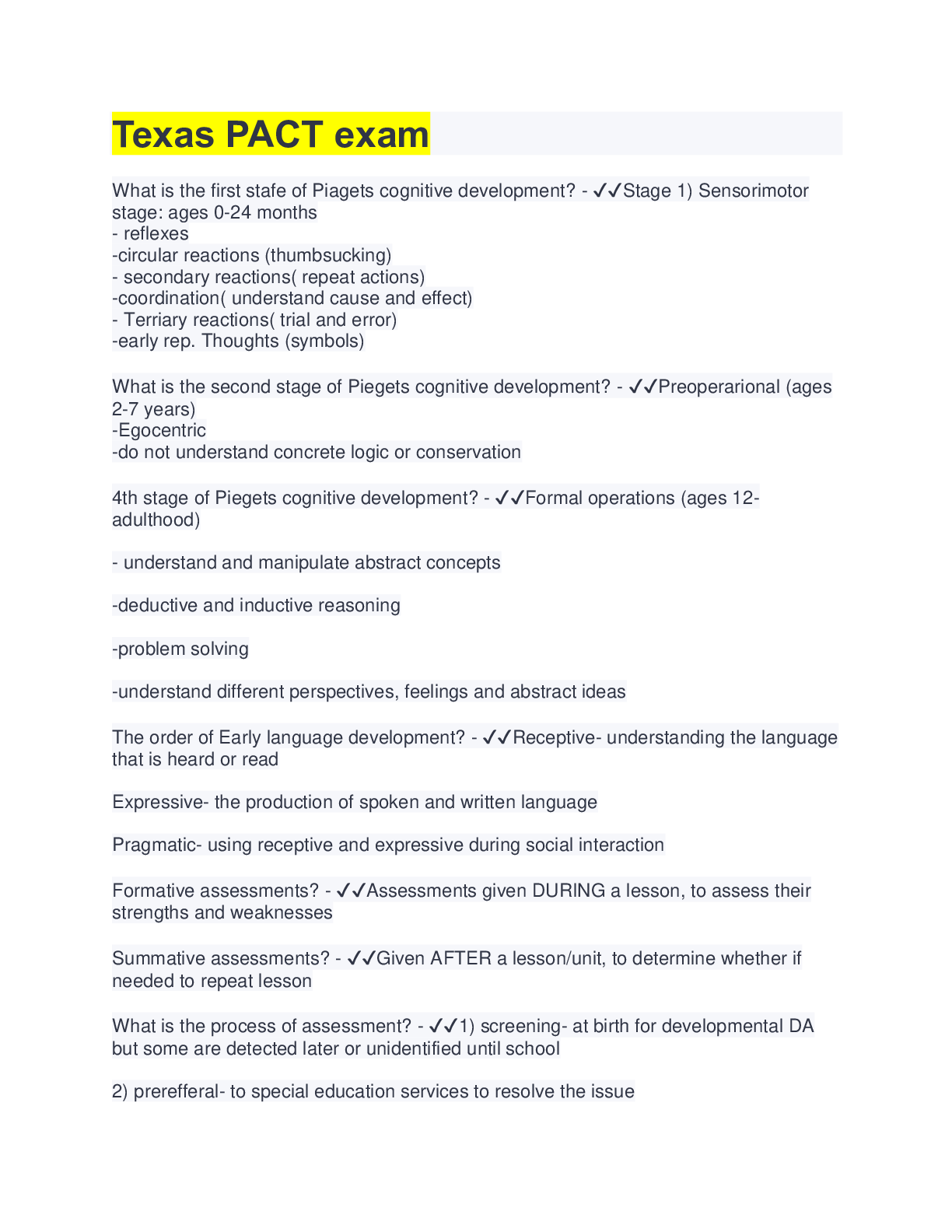 Texas PACT exam Study Guide | 43 Questions with 100% Correct Answers ...