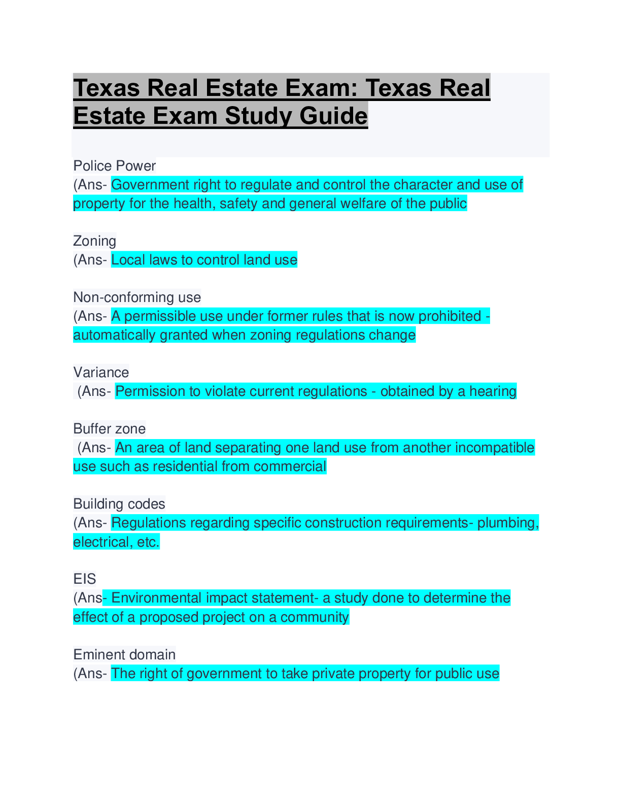 Texas Real Estate Exam (State) Complete solution guide ...