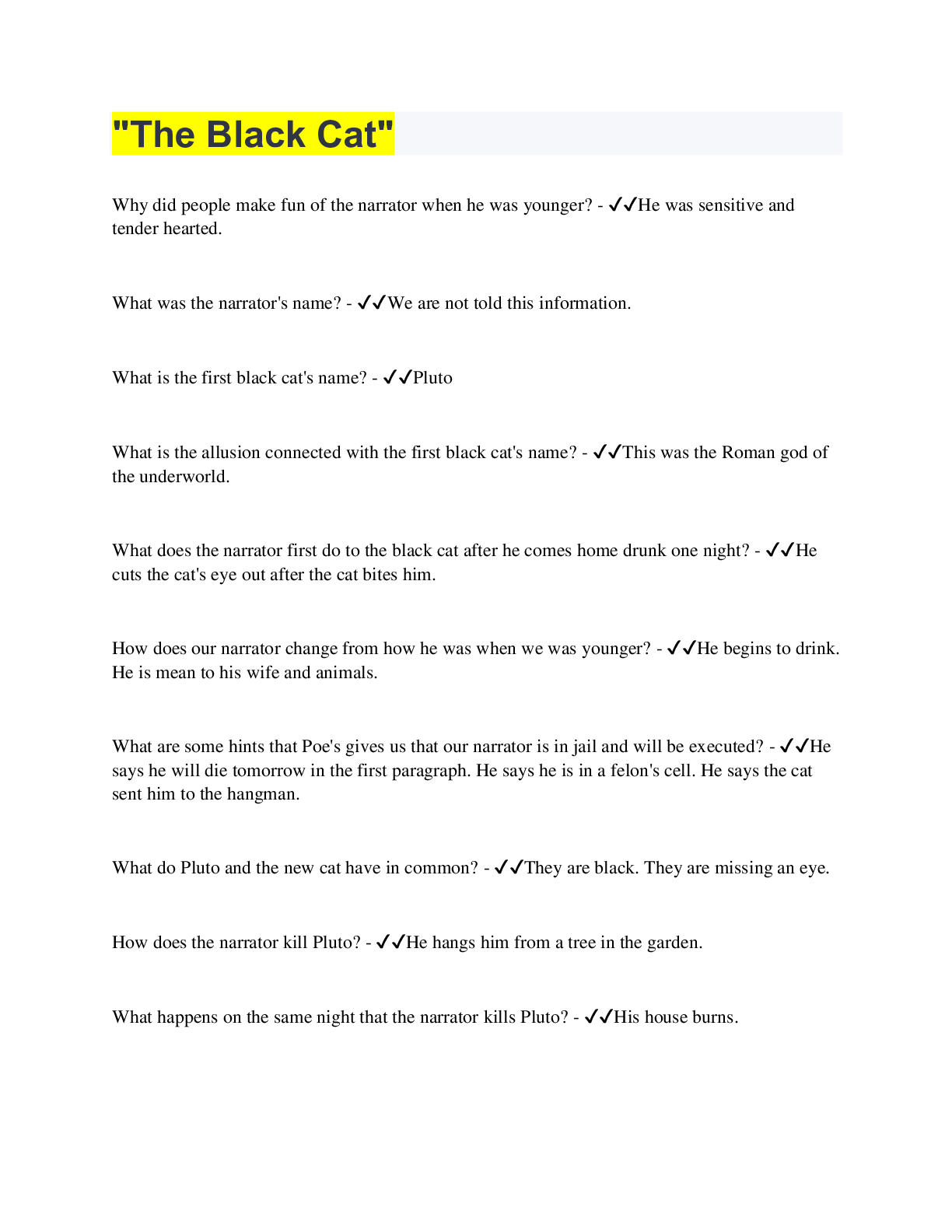 "The Black Cat" Questions with Complete Solution – Scholarfriends ...