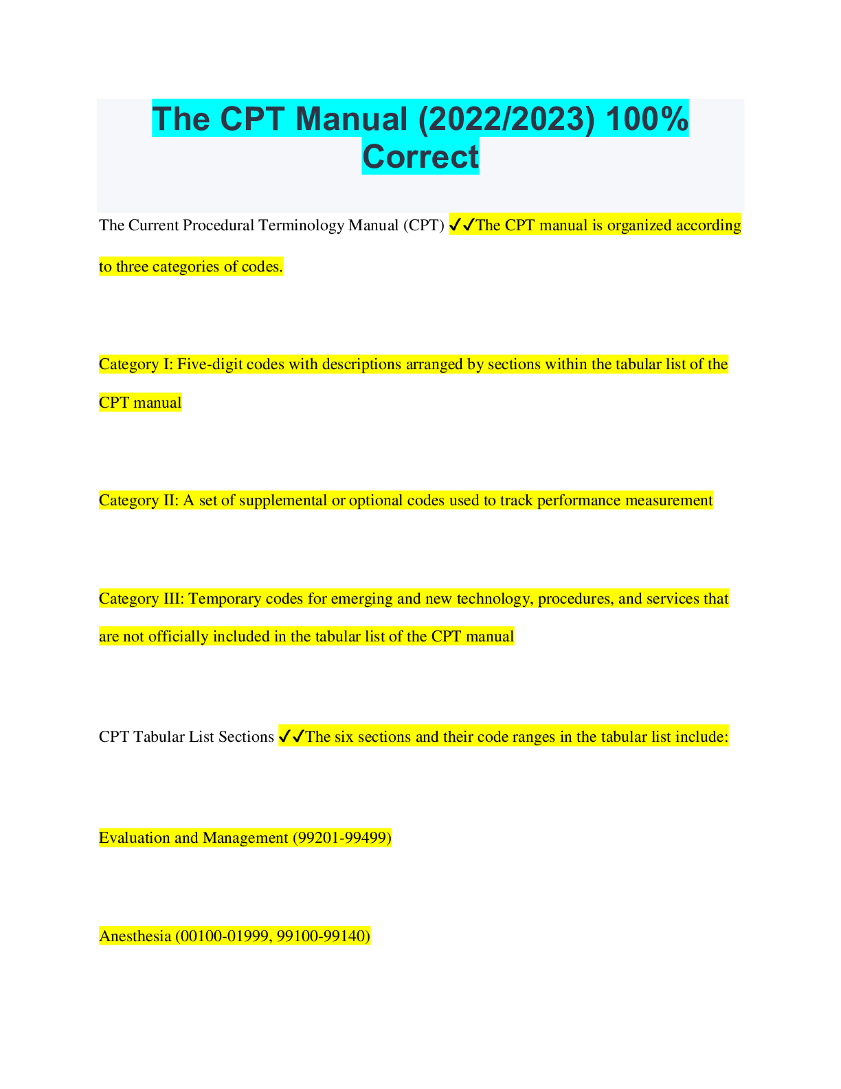 The CPT Manual (2022/2023) 100% Correct - Scholarfriends