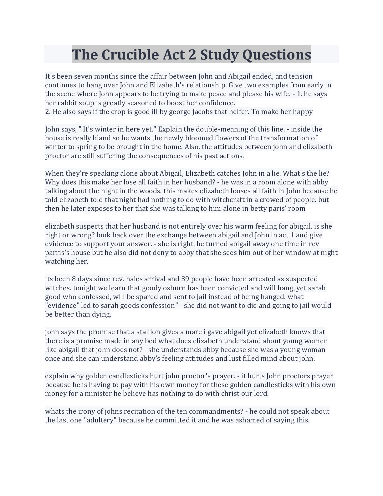 The Crucible Act 2 Study Questions And Answers - Scholarfriends