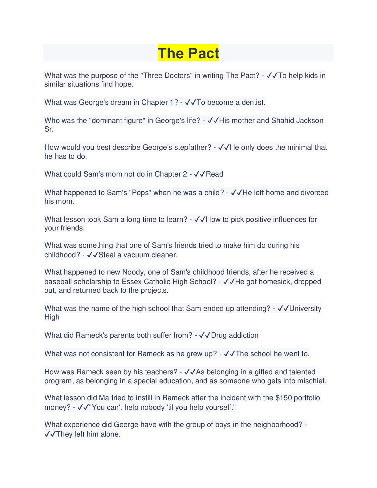 The Pact Test Questions | 100% Correct - Scholarfriends