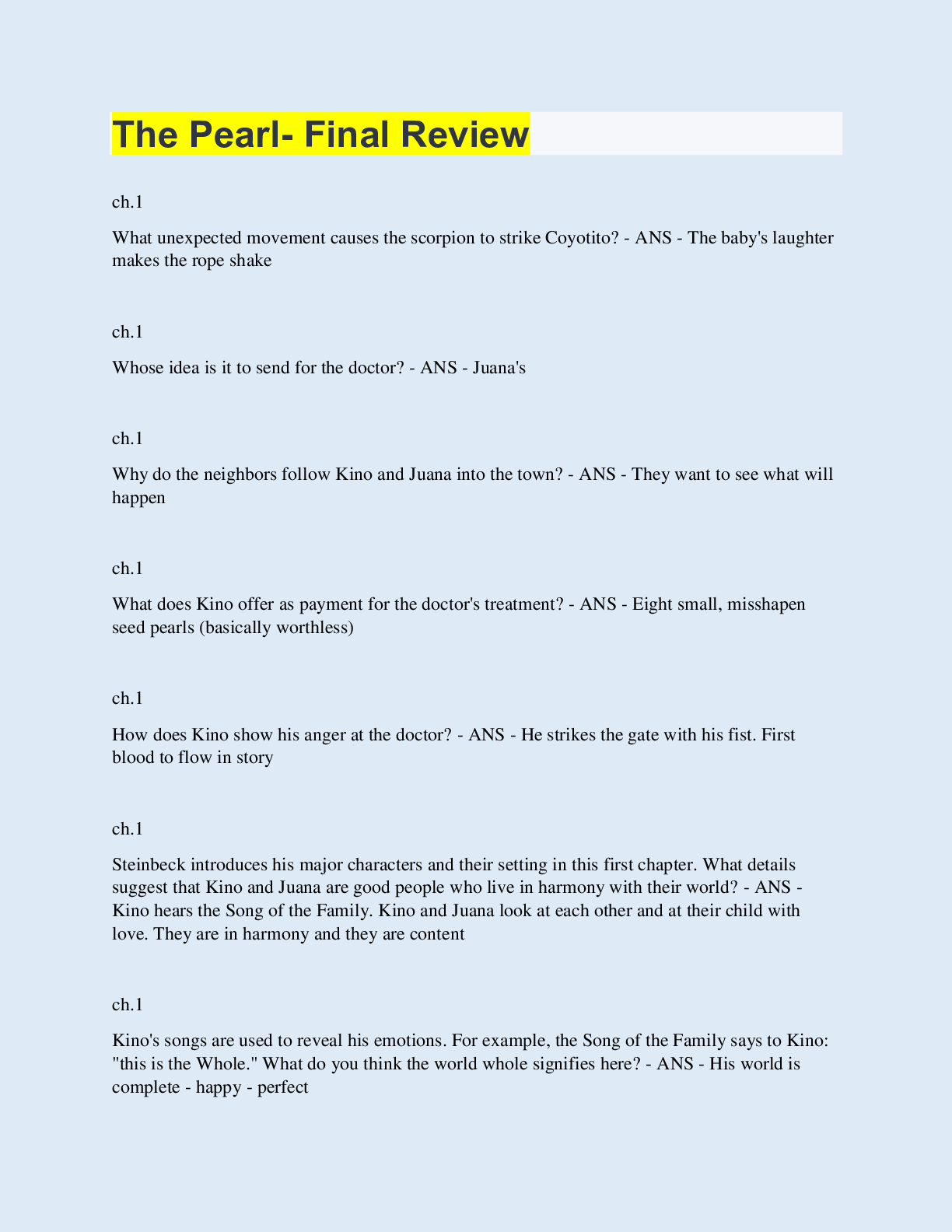 The Pearl- Final Review - Scholarfriends