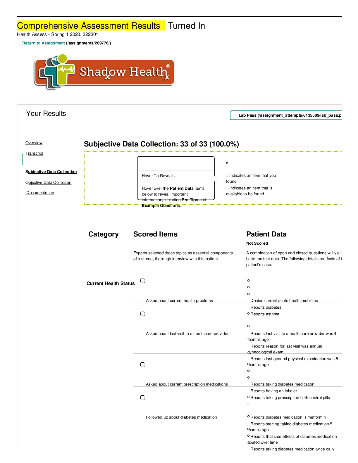 Shadow Health Tina Jones Comprehensive Assessment -Subjective Data ...