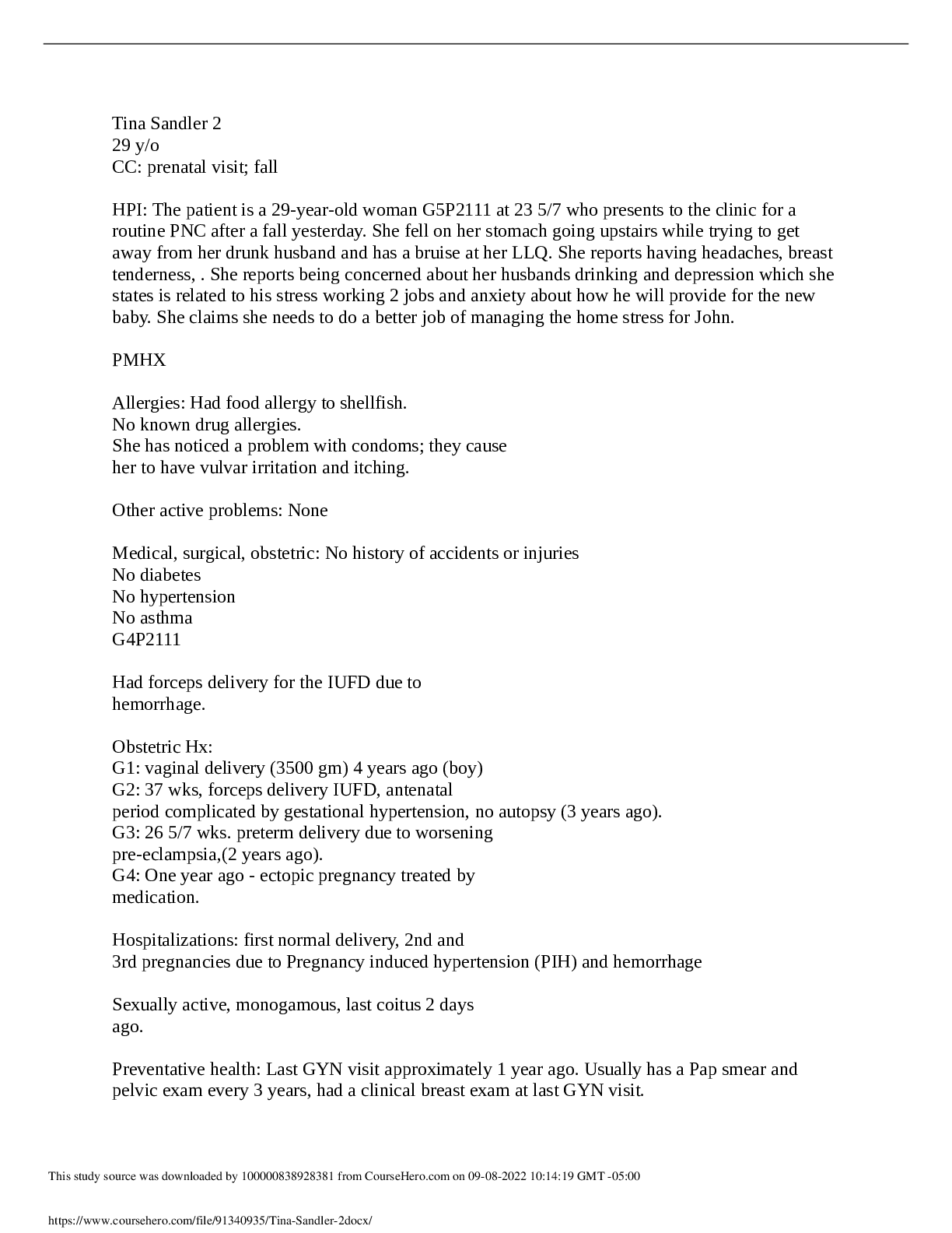 iHuman Tina Sandler Part 2 - 29 y/o Female CC: prenatal visit; fall ...