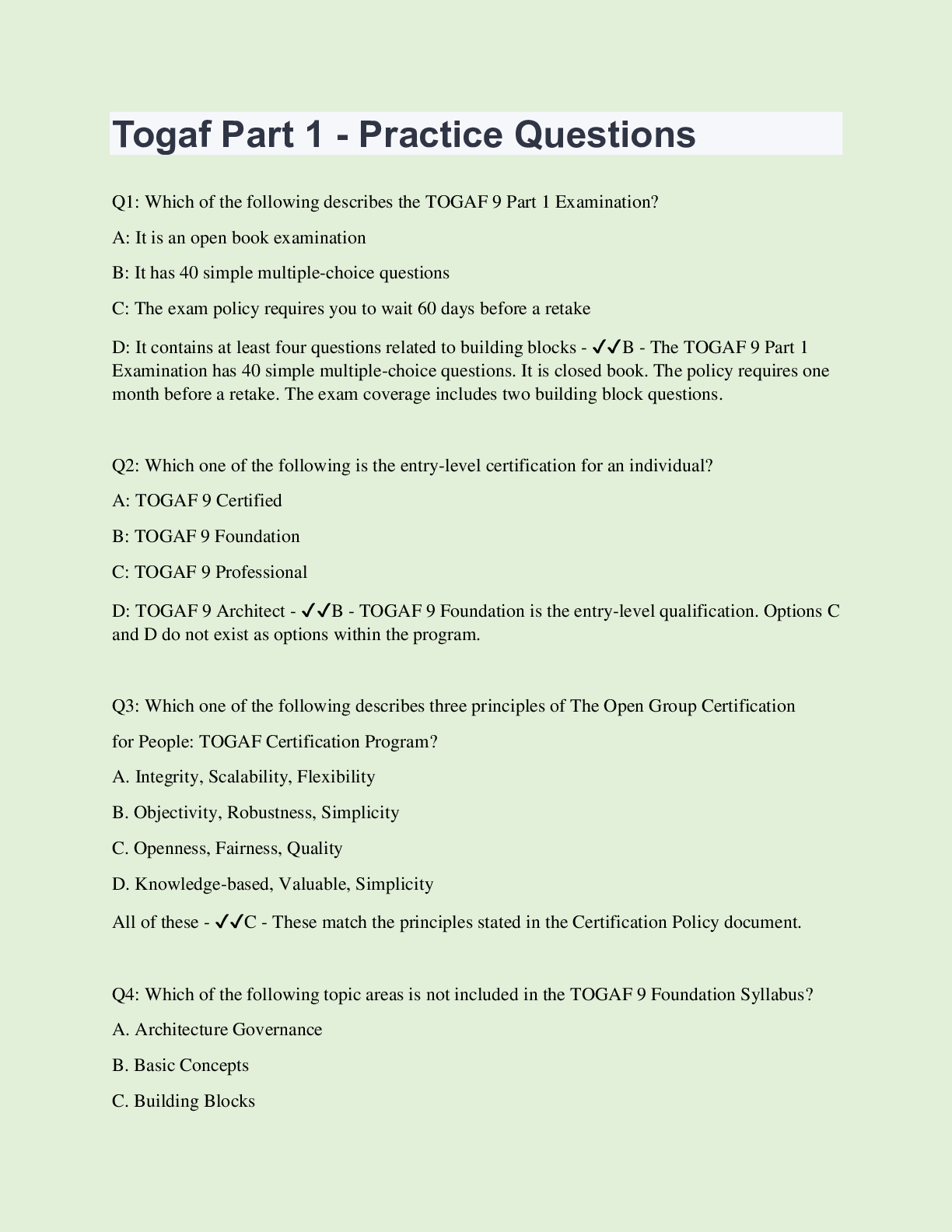 Togaf Part 1 - Practice Questions | 95 Questions with 100% Correct ...