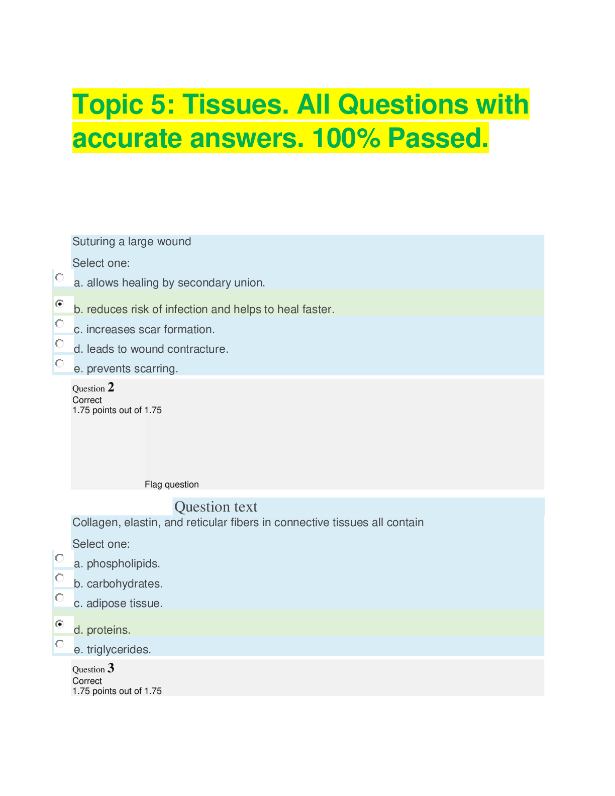 Topic 5: Tissues. All Questions with accurate answers. 100% Passed ...
