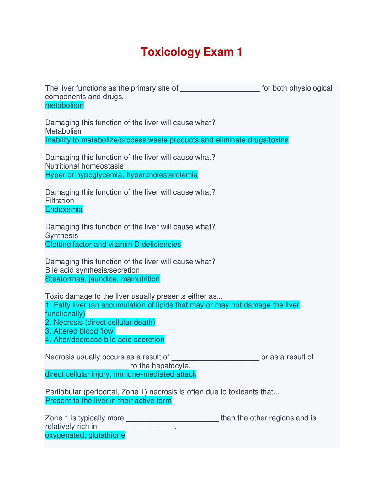 Toxicology Exam 1 - Questions and Answers – Scholarfriends - Scholarfriends