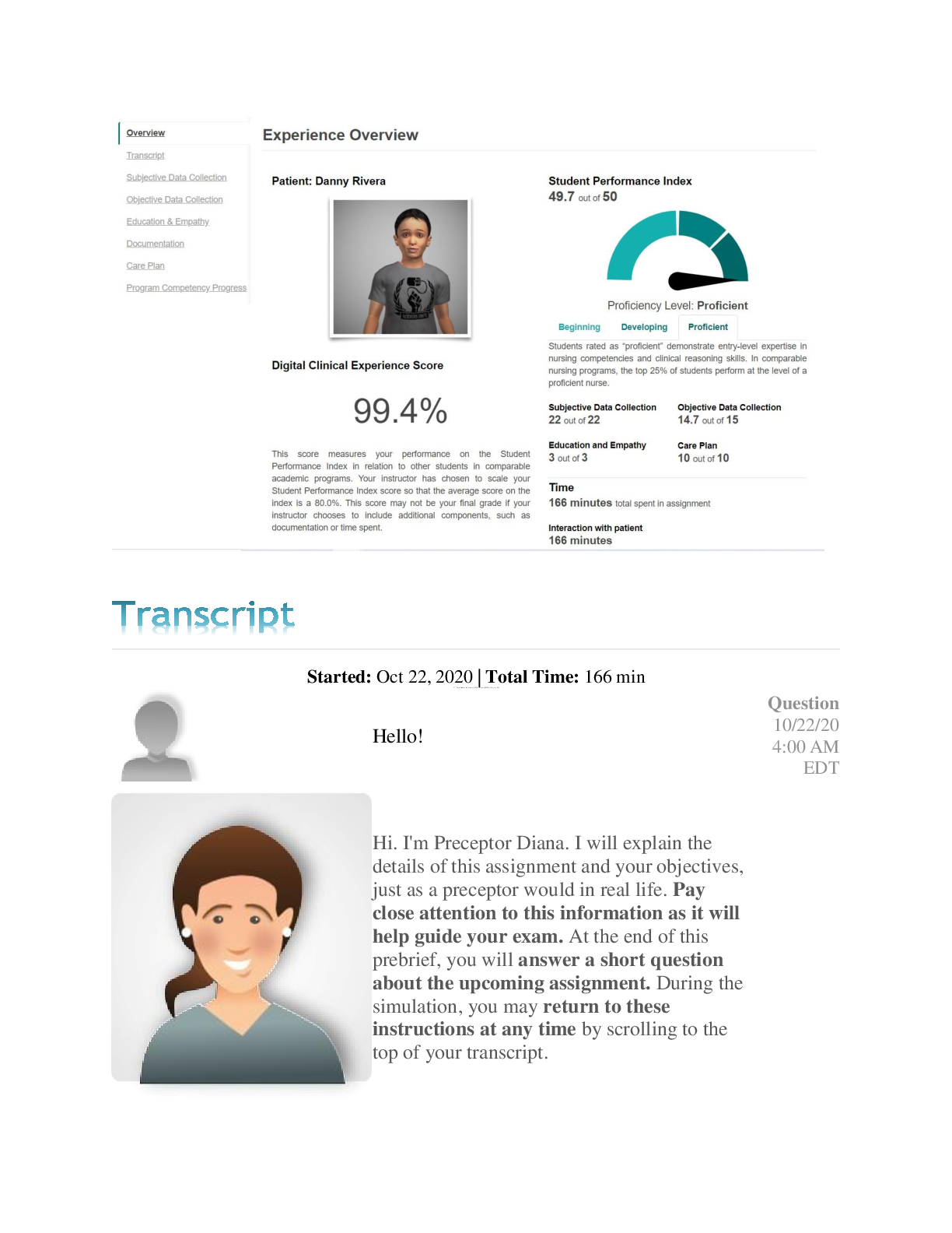 Transcript - My patient assessment answers for Danny Rivera ...