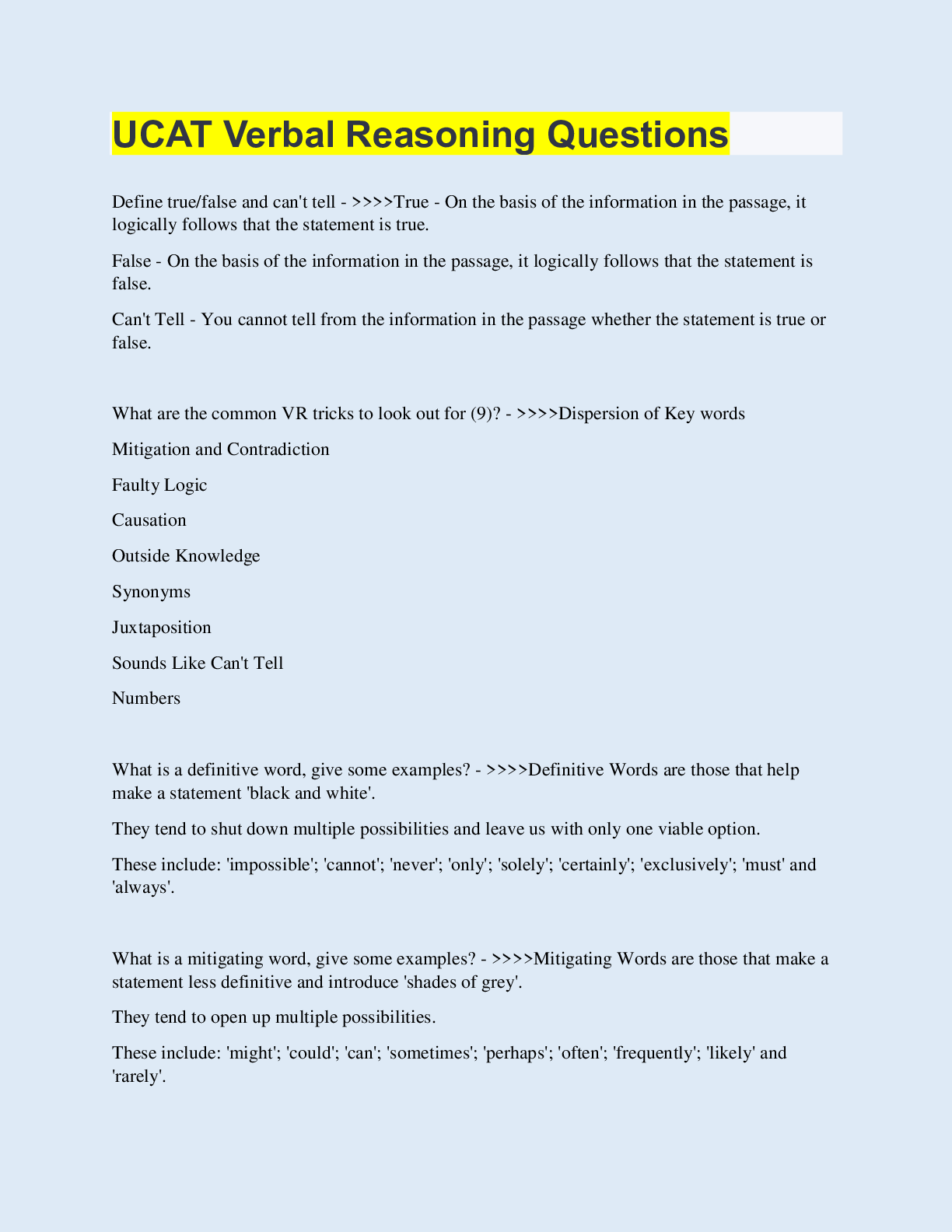 UCAT Verbal Reasoning Questions | 40 Questions with 100% Correct ...